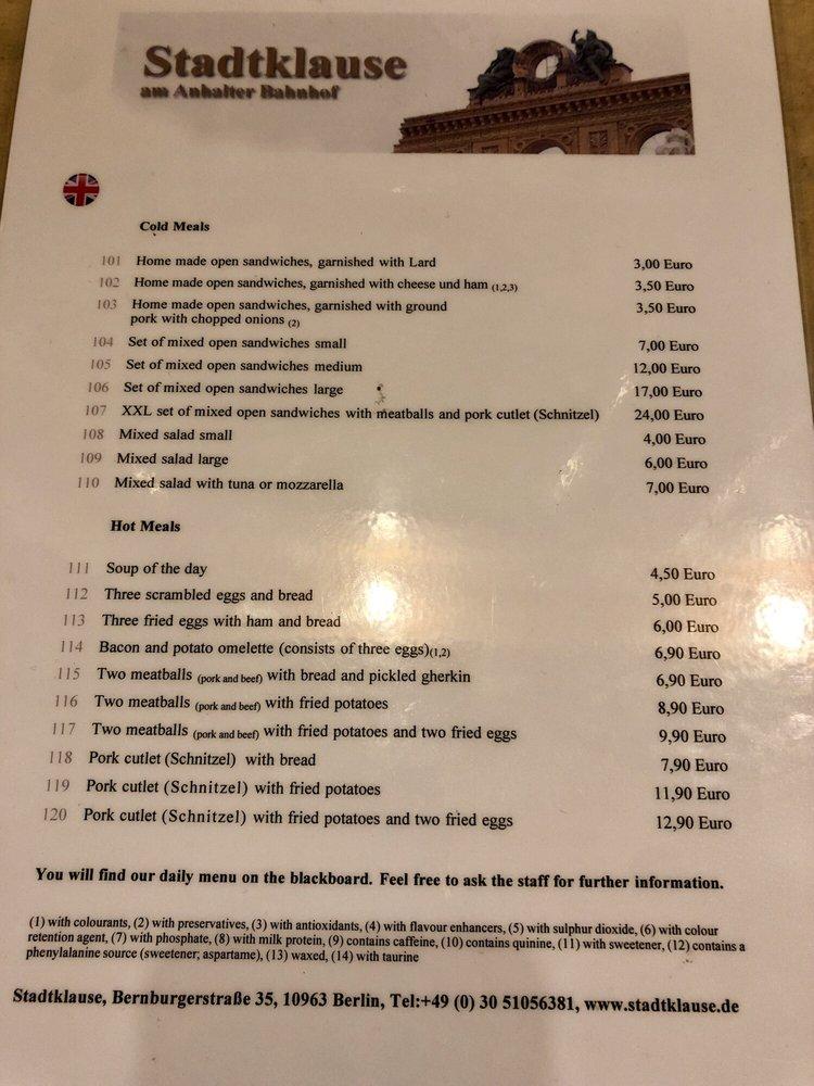 Menu At Stadtklause Restaurant Berlin