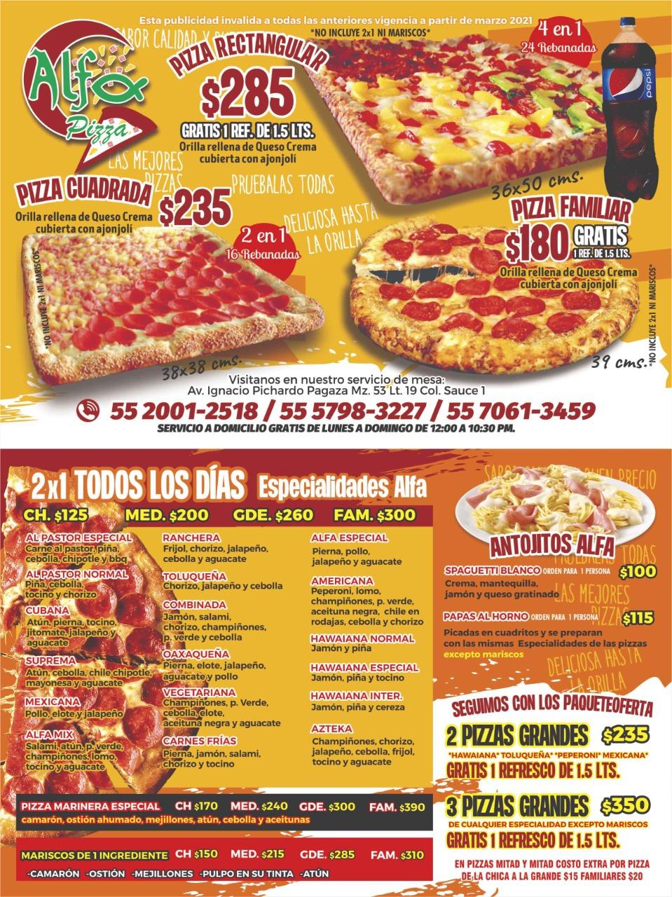 Menu at Alfa pizza restaurant, Ecatepec de Morelos, Av. Gobernador Lic ...