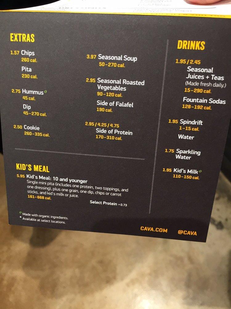 Menu at CAVA restaurant, Chapel Hill