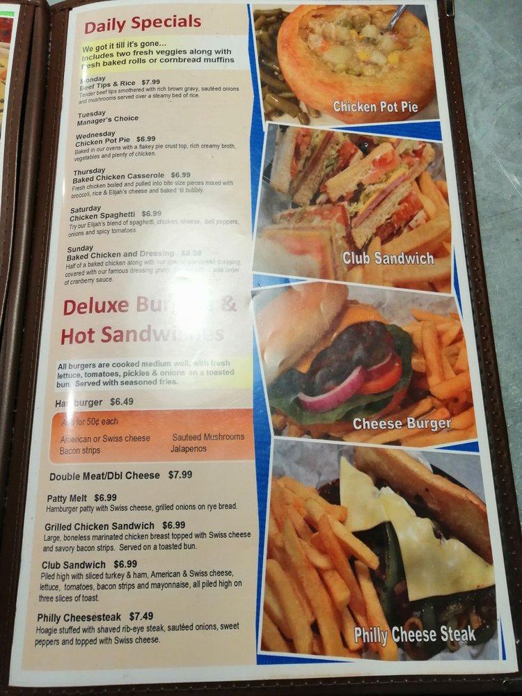 Menu at Elijah's Cafe, Jasper, 201 W Gibson St