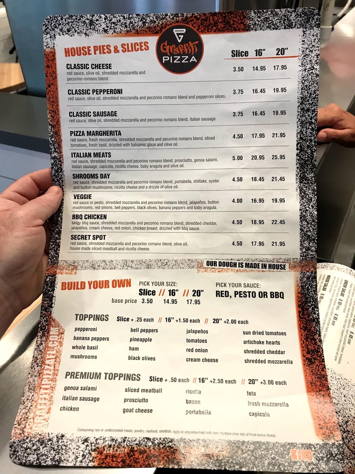 Menu at Graffiti Pizza pizzeria, Pensacola, 210 S Palafox St
