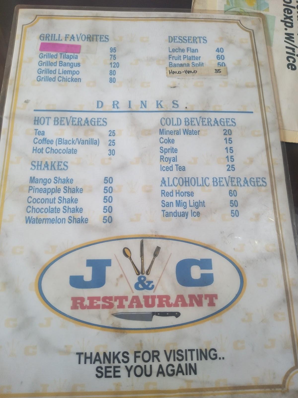 Menu at J&C Restaurant, Olongapo