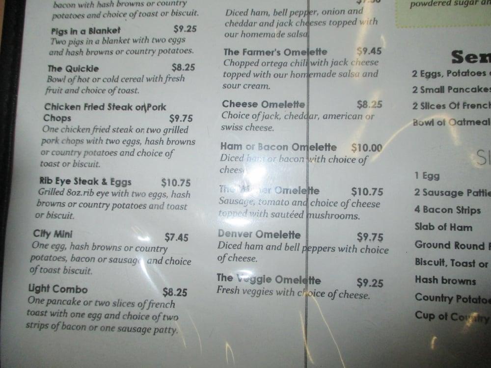Menu at Lawrence's restaurant, King City
