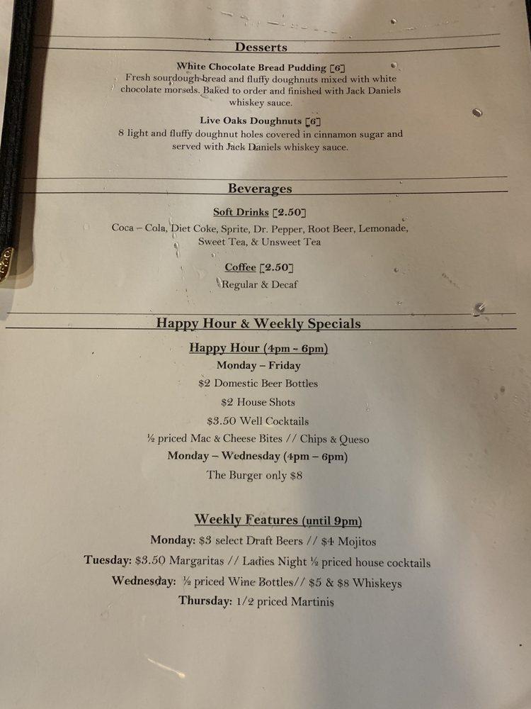 Menu at LiveOaks pub & bar, Auburn