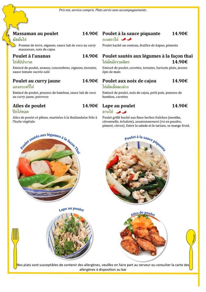 Menu au Muang Thaï restaurant, Colmar