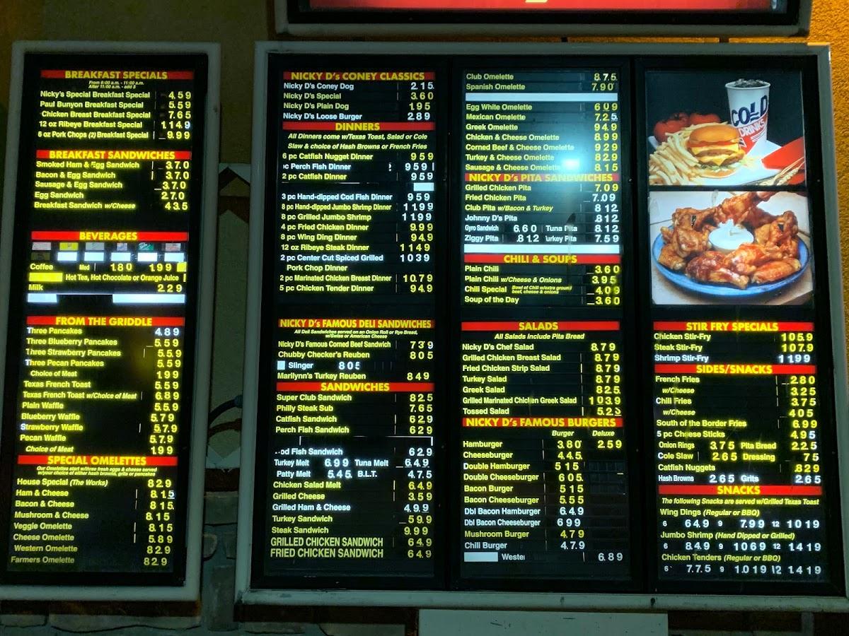 Menu at Nicky D's restaurant, Warren, 8 Mile Rd
