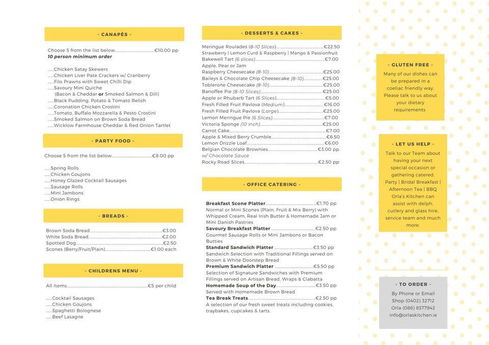 Menu at Orla's Kitchen, Ireland