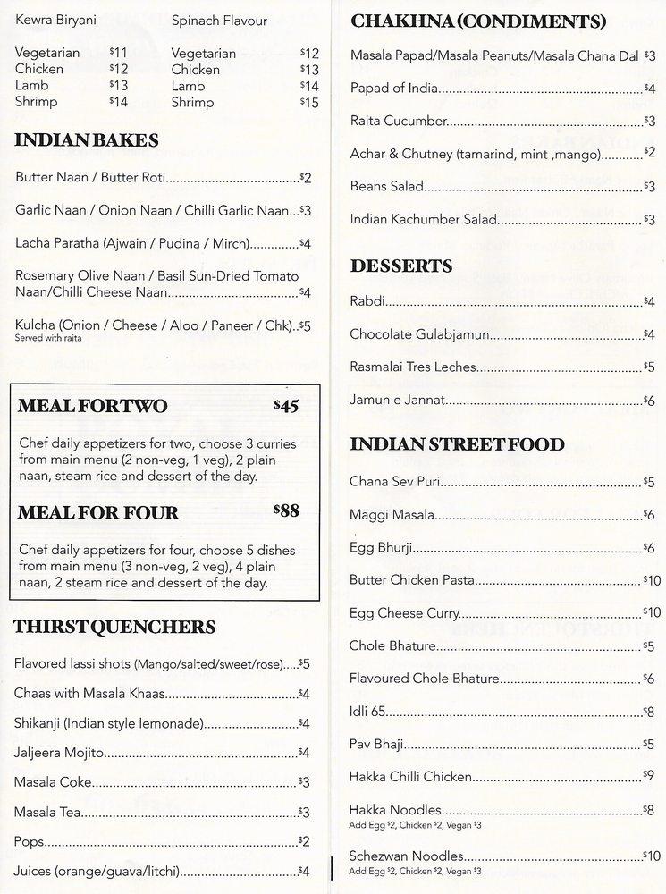 Menu at Royal Cumin Burlington Indian & Hakka Bistro restaurant, Burlington