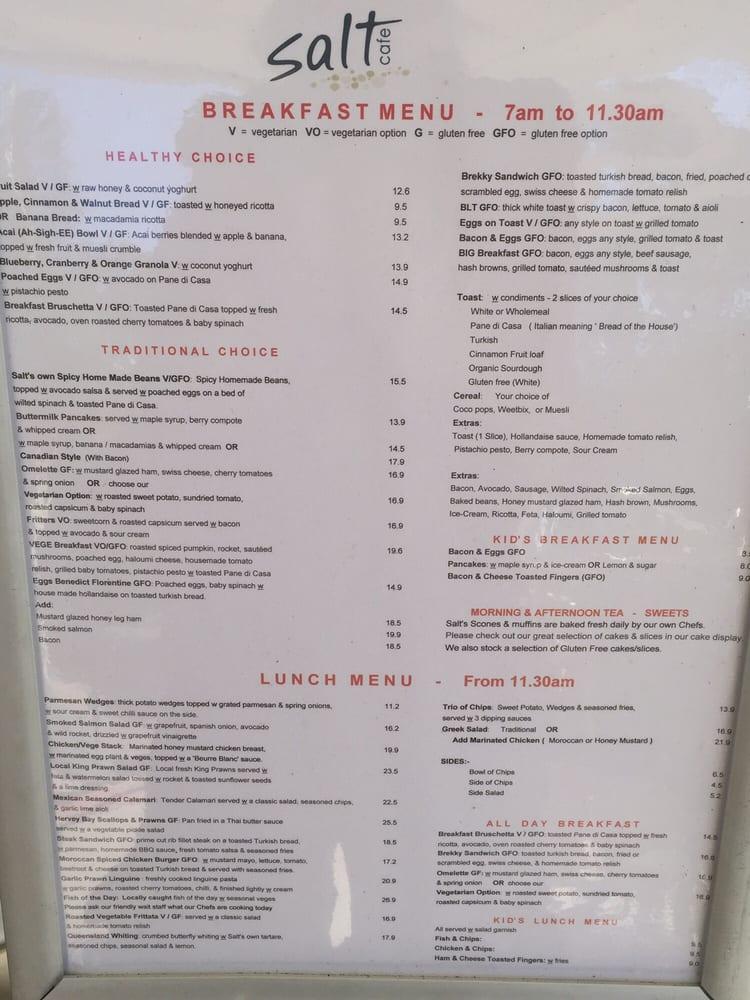 Menu at Salt Cafe Urangan, Urangan, 569 Esplanade