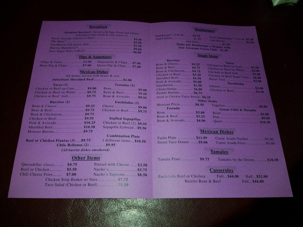 Menu at Taco Shells restaurant, Pueblo West, 336 S McCulloch Blvd
