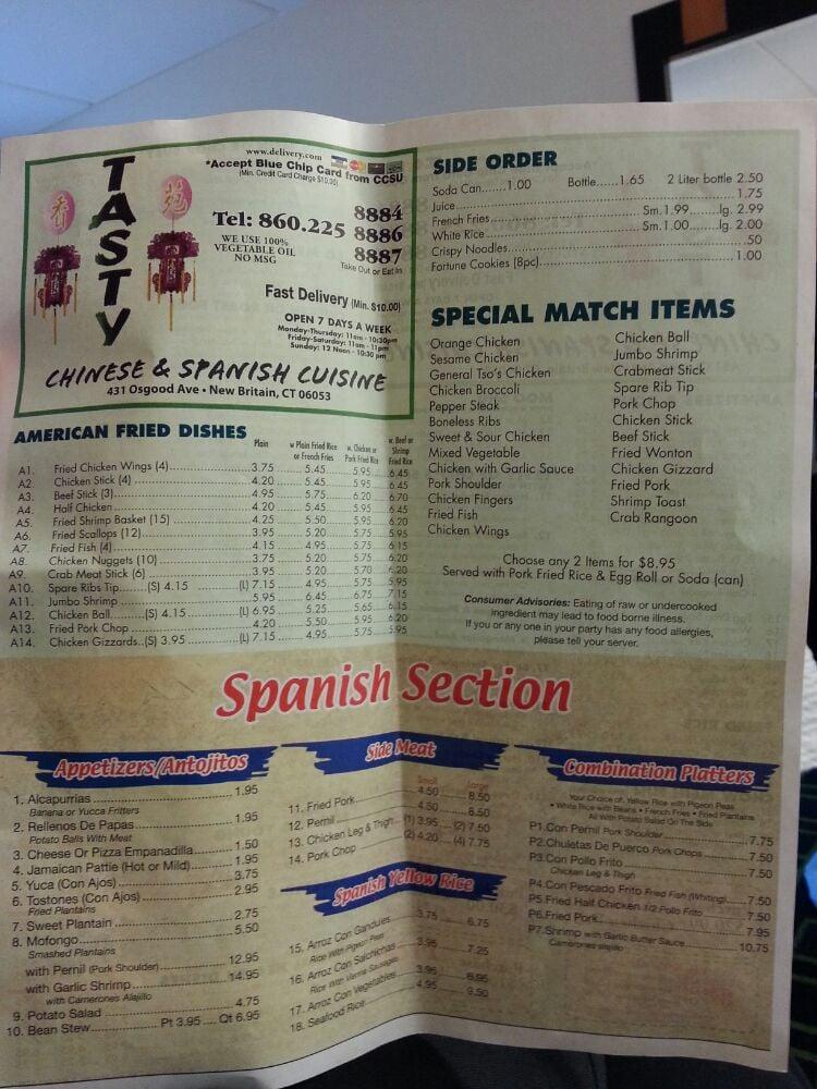 Menu at Tasty Chinese Restaurant, New Britain