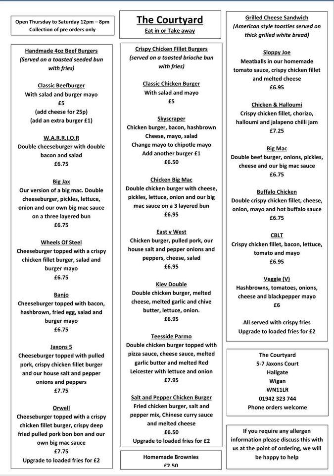 Menu at The Courtyard Cafe, Wigan
