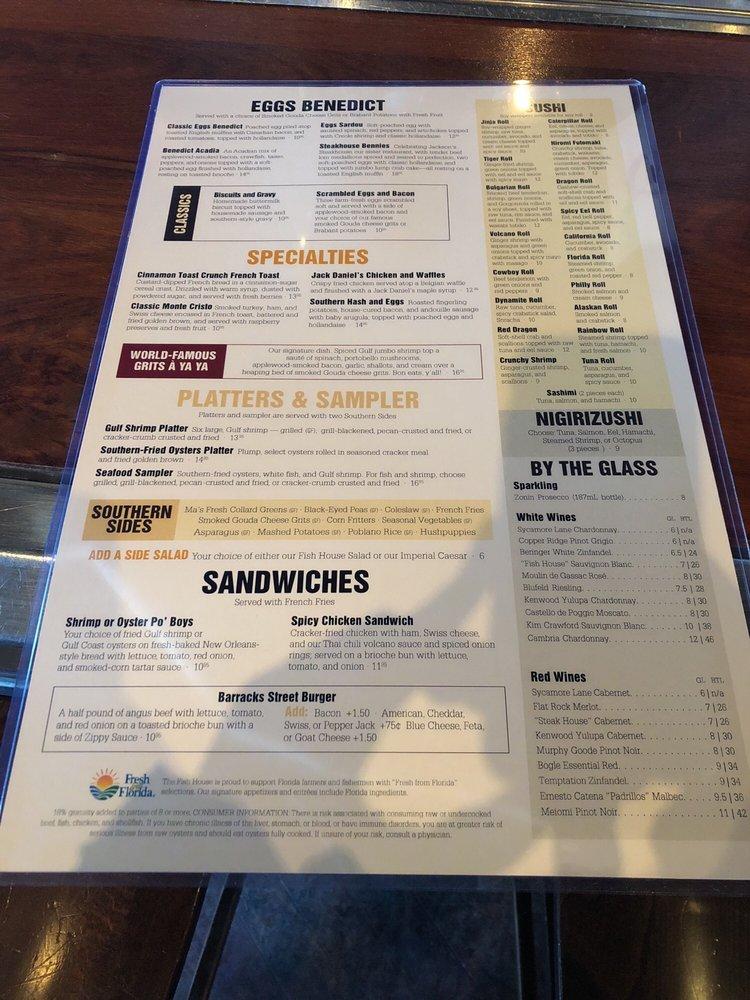 Menu at The Fish House pub & bar, Pensacola