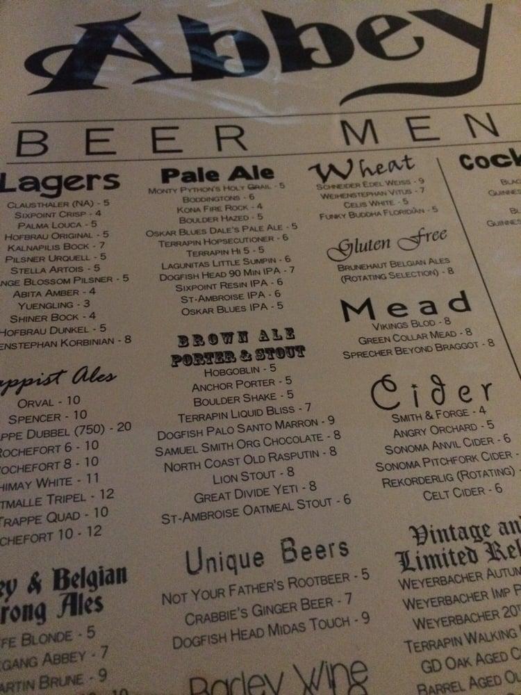 Menu at Abbey Bar, DeLand