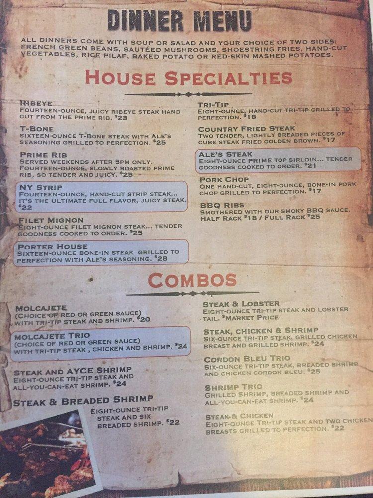 Menu at Ale's Steakhouse & Bar, Ridgecrest, N Norma St