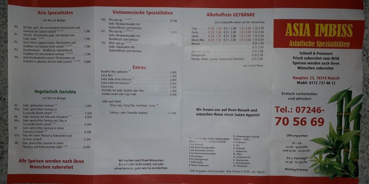 Menu at Asia Imbiss pub & bar, Germany, Hauptstraße 23