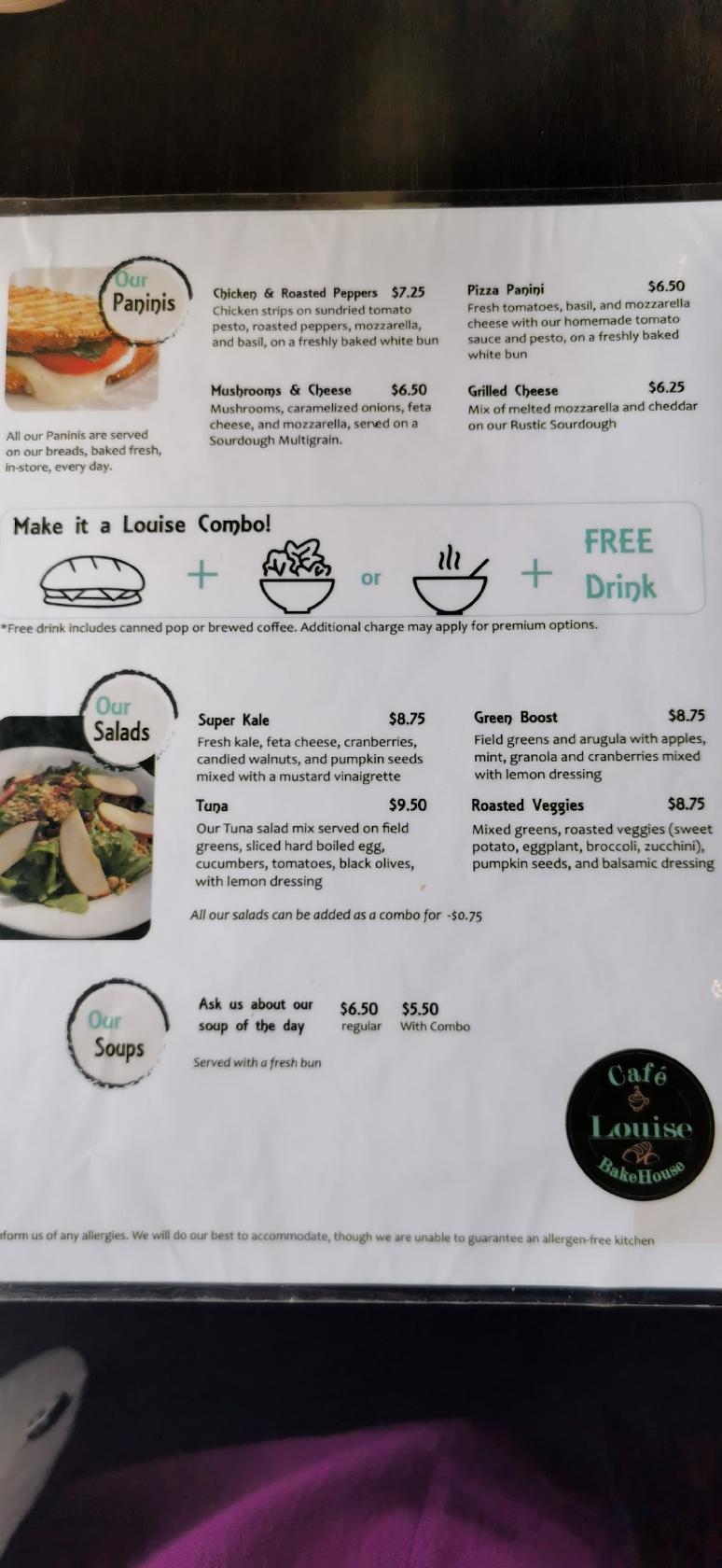 Carta de Cafe Louise BakeHouse, Vaughan