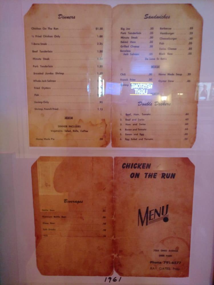 Menu at Chicken On the Run restaurant, Cincinnati