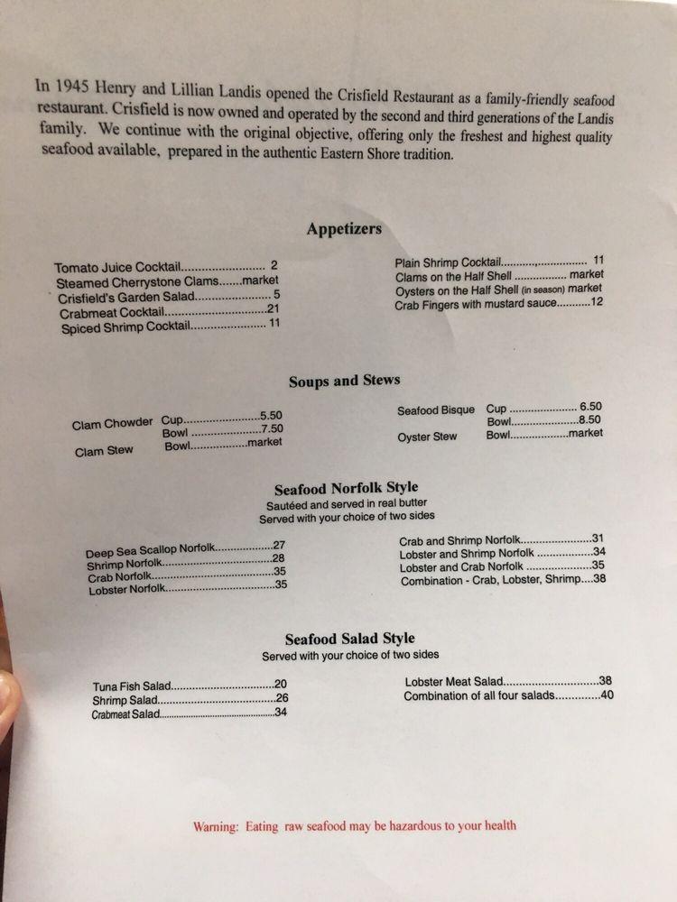 Menu at Crisfield Seafood restaurant, Silver Spring, Georgia Ave