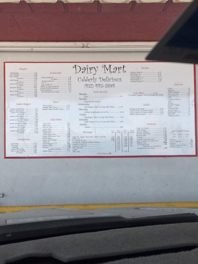 Menu at Dairy Mart restaurant, Pecos, 920 W 3rd St