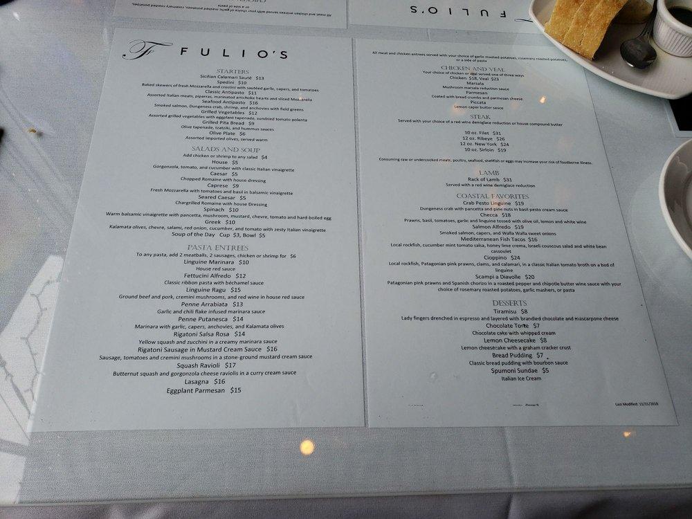 Menu at Fulio's Restaurant, Astoria