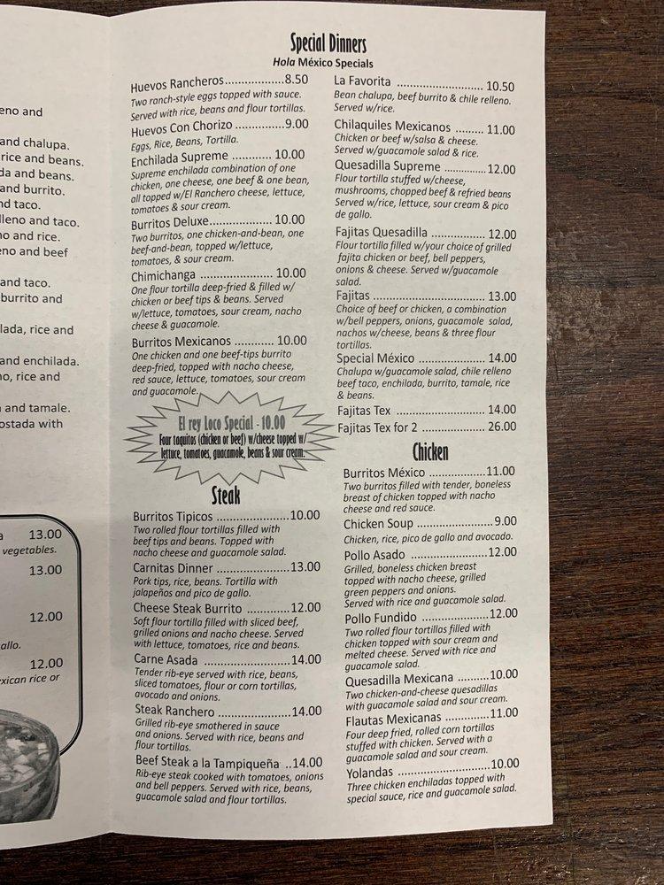 Menu at Hola Mexico restaurant, Columbia, Two Notch Rd