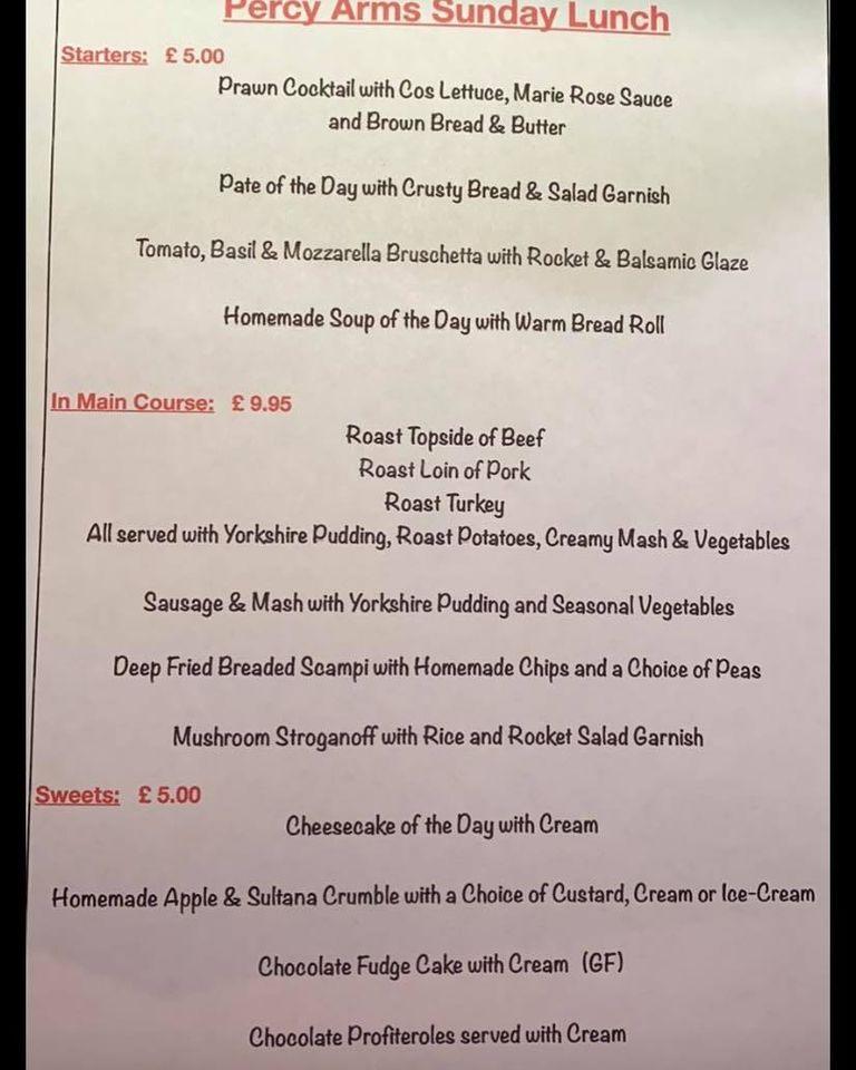 Menu at The Percy Arms pub & bar, Goole