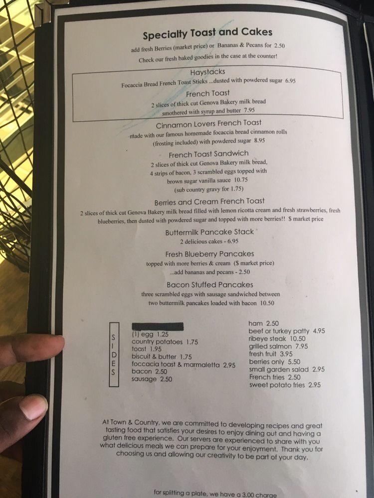 Menu at Town & Country Cafe, Tracy