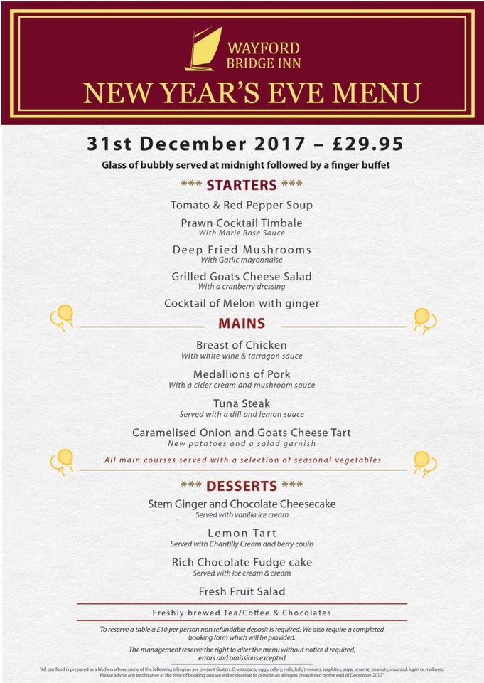 Menu at Wayford Bridge Inn restaurant, Stalham, Wayford Rd