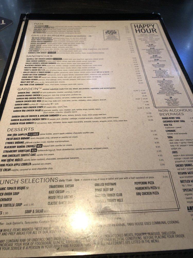 Menu at Yard House pub & bar, Virginia Beach