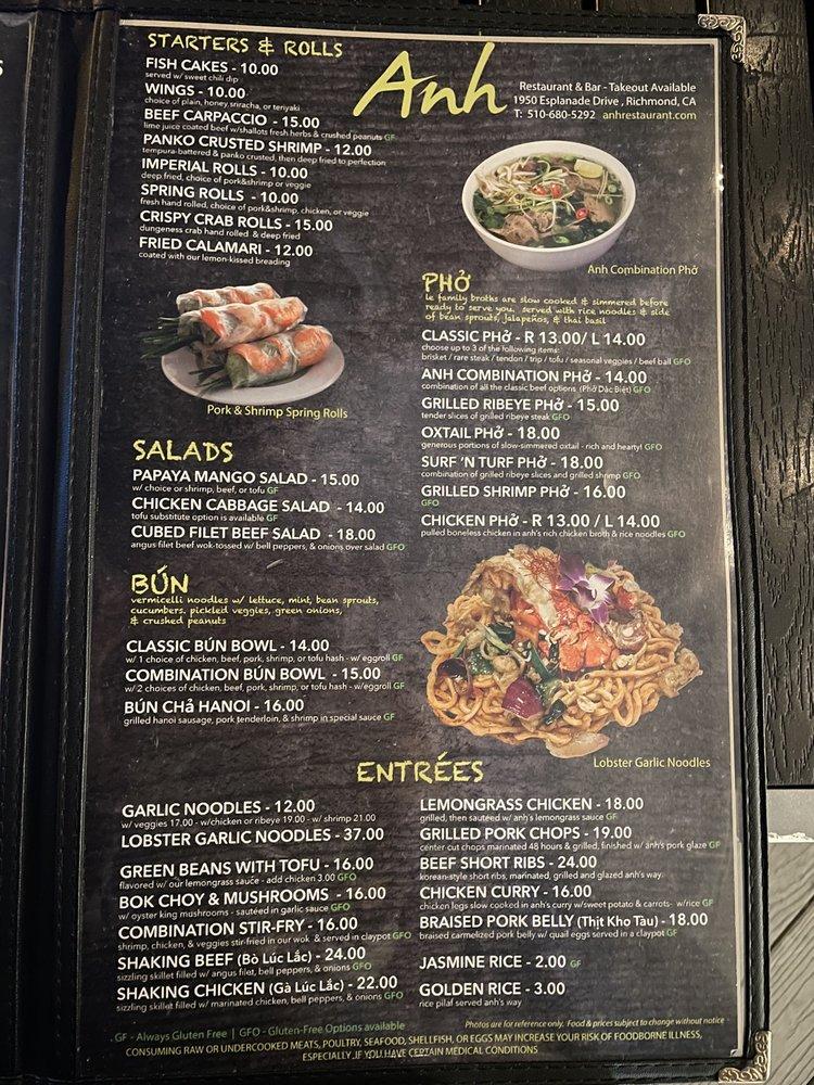 Menu at Anh Restaurant & Bar, Richmond