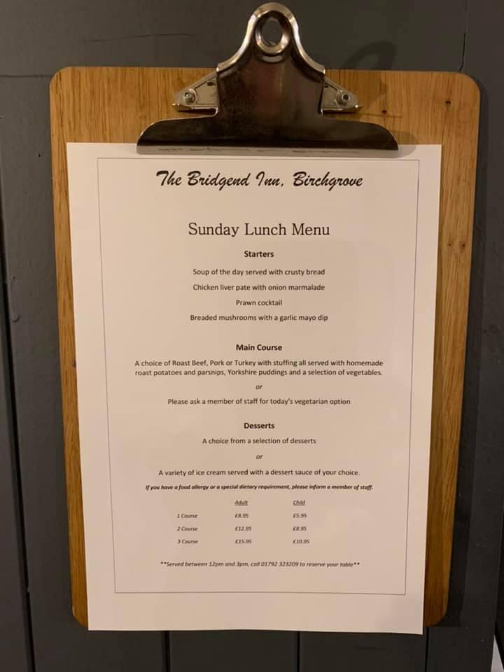 Menu at The Bridgend Inn pub & bar, Birchgrove
