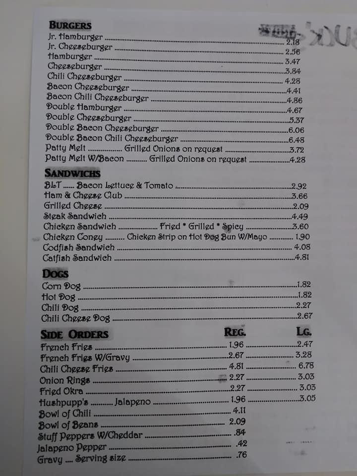 Menu at Catfish'd Shack restaurant, Granbury
