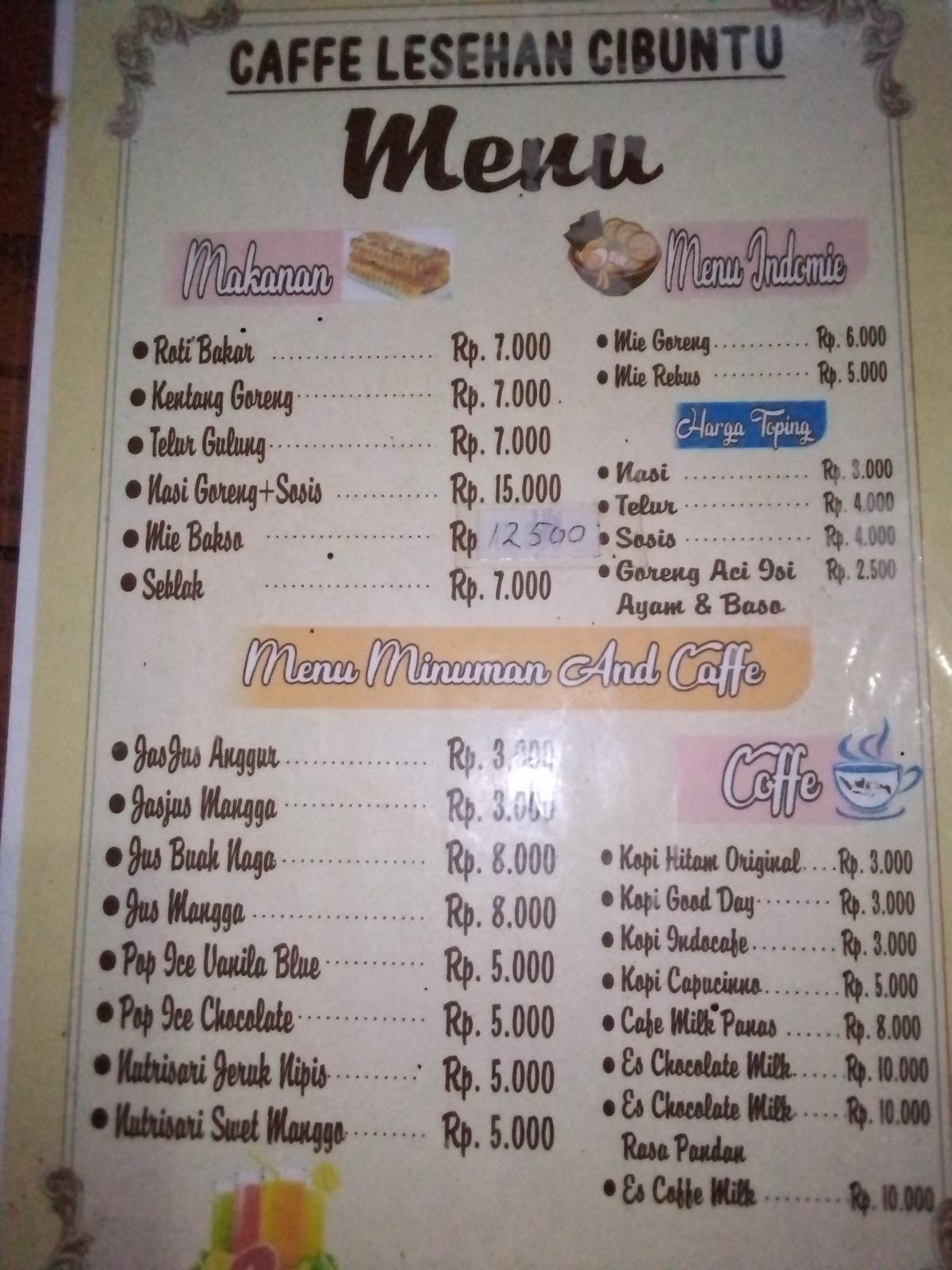 Carta de Cafe lesehan cibuntu, Awiluar
