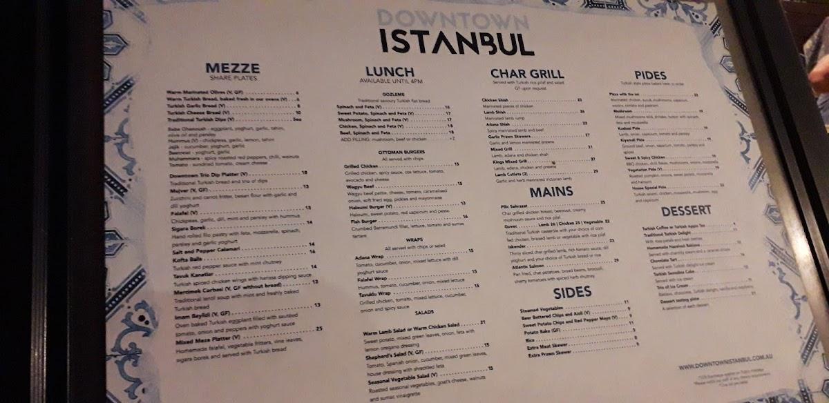 Menu at Downtown Istanbul restaurant, Hawthorne, 276 Hawthorne Rd