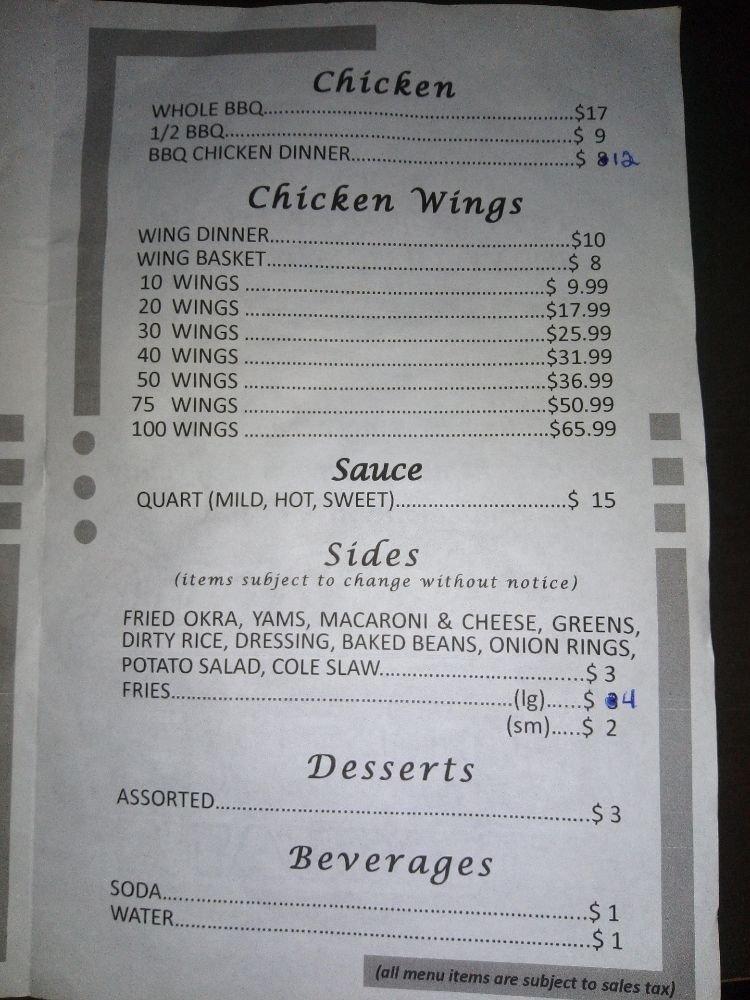 Menu at Dunbar's BBQ Restaurant, Fort Wayne