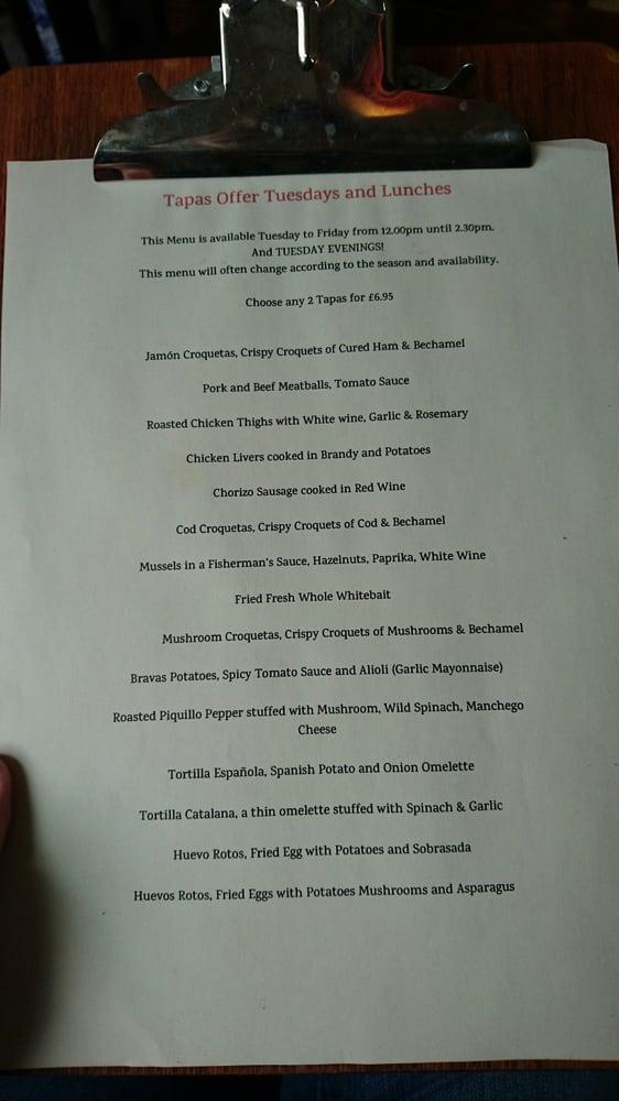 Menu at El Borracho de Oro restaurant, Birmingham