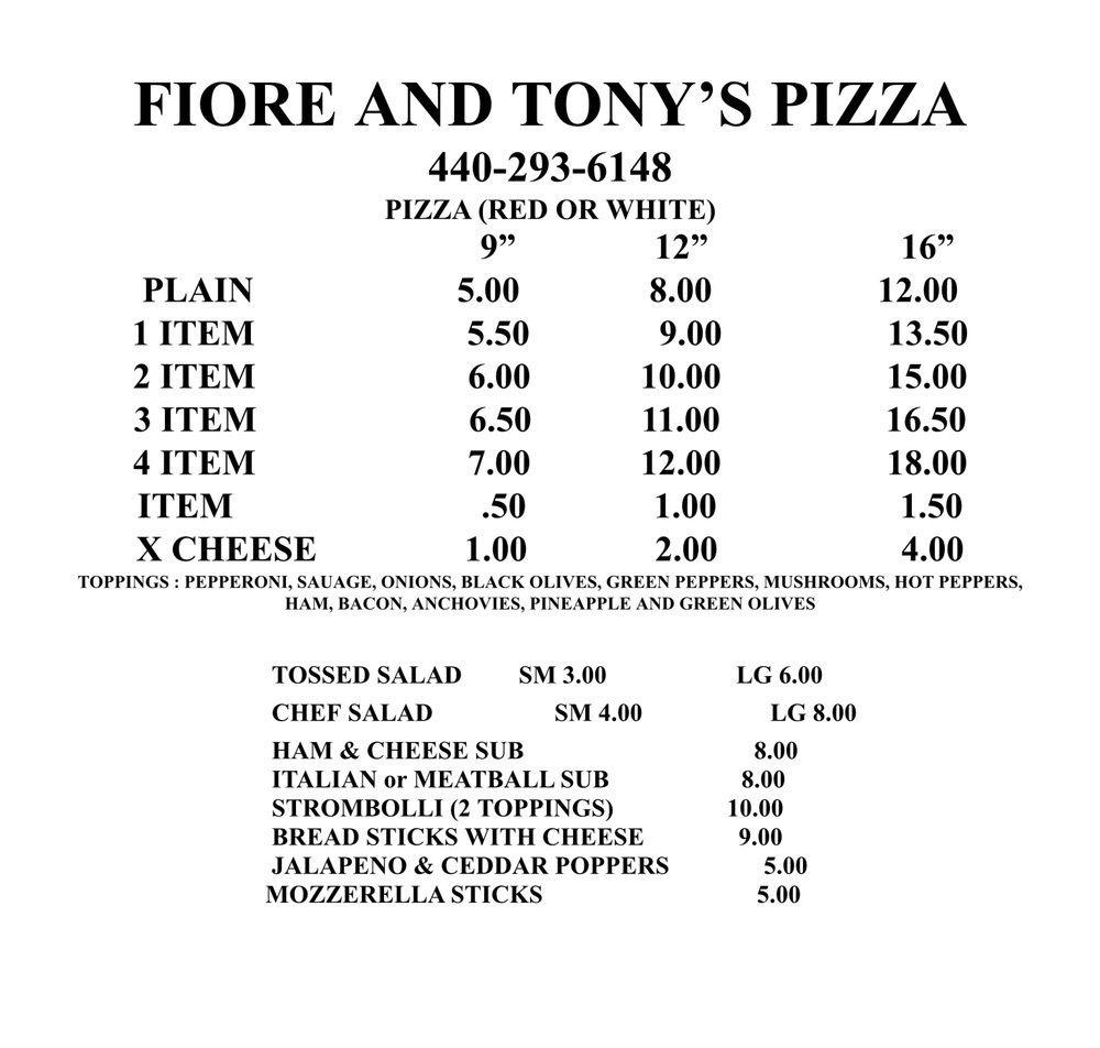 Menu at Fiore & Tony's Pizza pizzeria, Andover