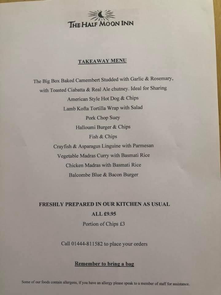 Menu at The Half Moon Inn Balcombe pub & bar, Balcombe