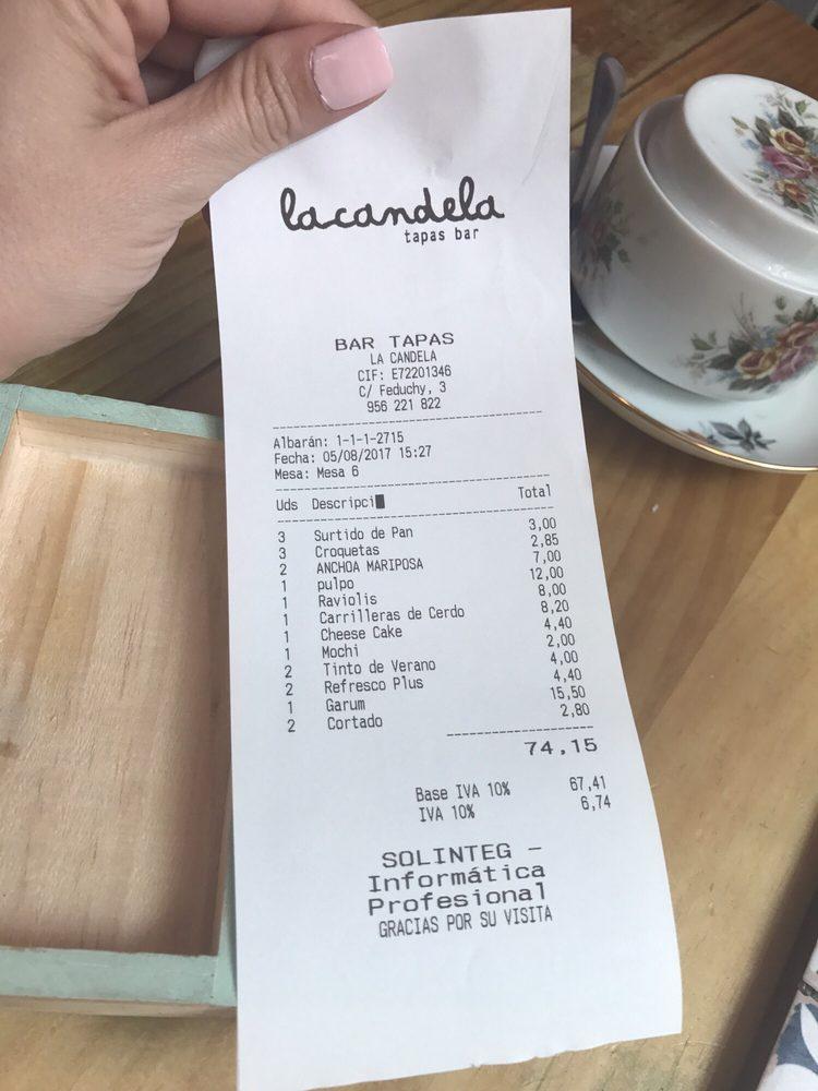 Carta de Restaurante La Candela, Cádiz