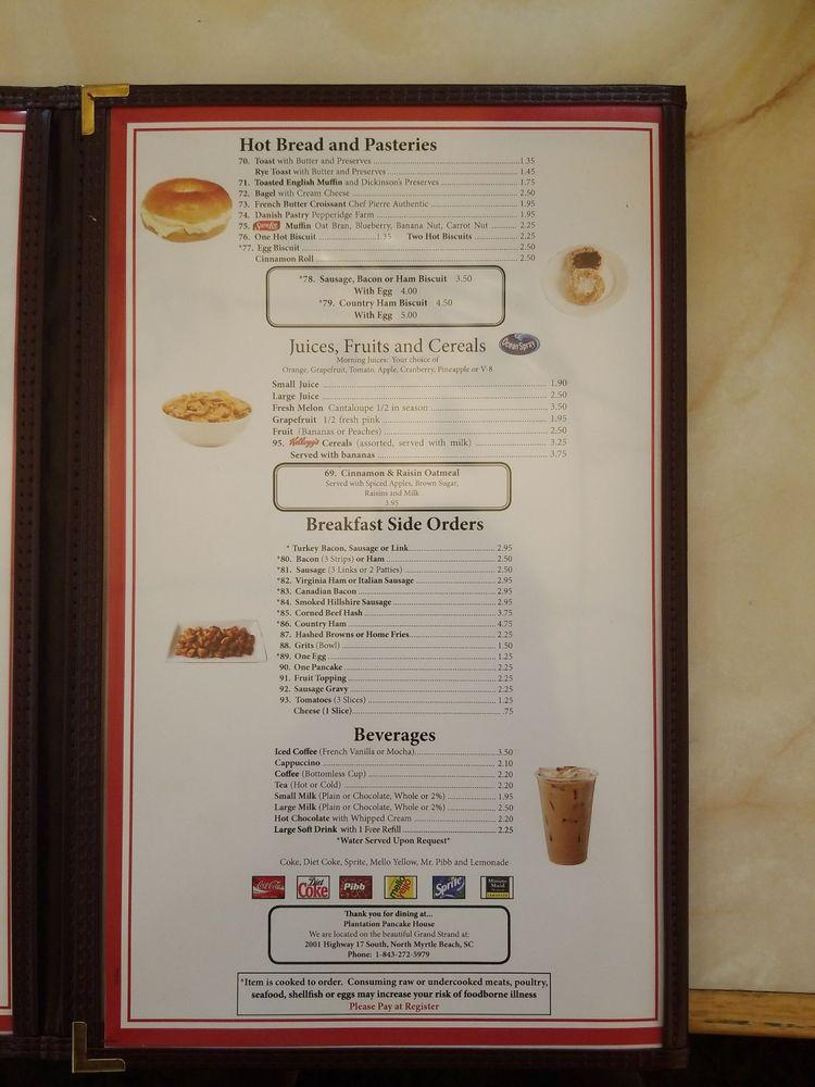Menu at Plantation Pancake House, North Myrtle Beach restaurant, North ...