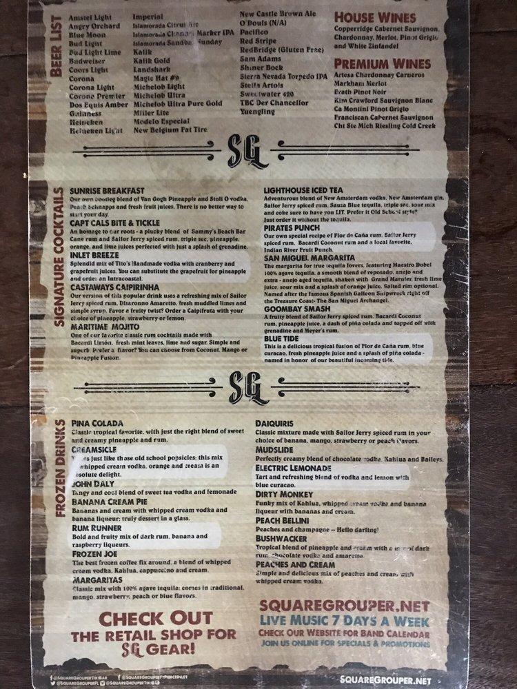 Menu at Square Grouper Tiki Bar Jupiter Inlet, Jupiter