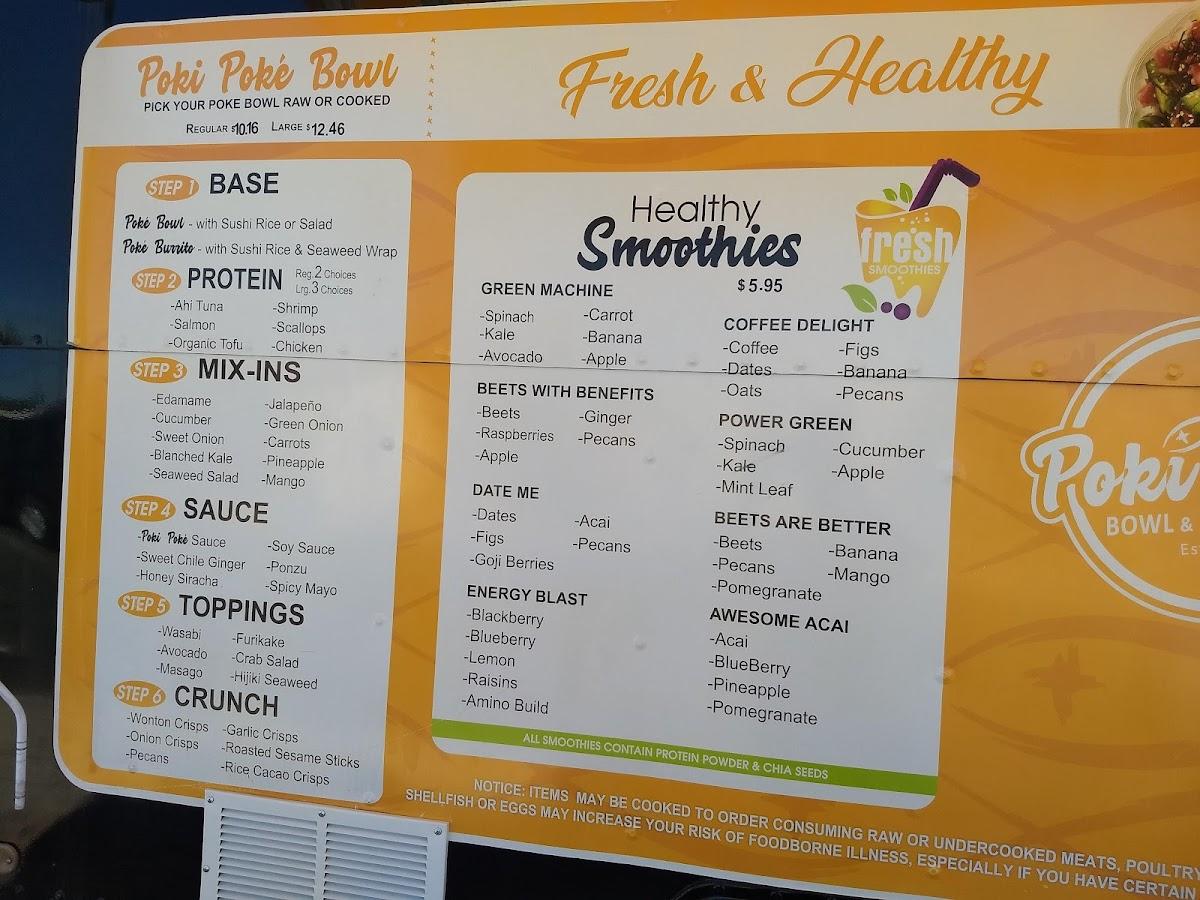 Menu at The Original Poki Truck restaurant, Las Cruces