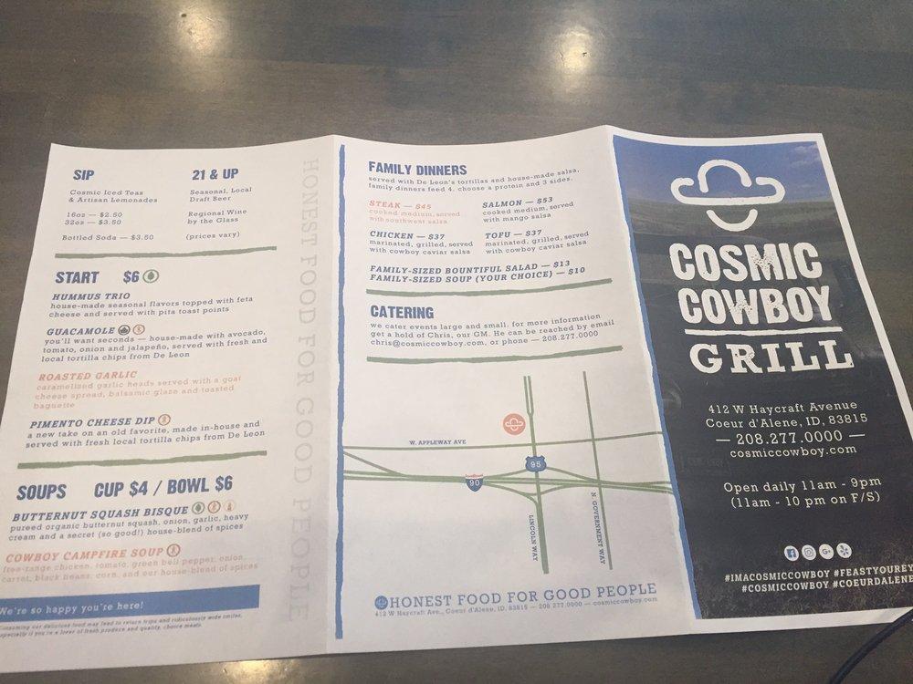 Menu at Cosmic Cowboy Grill - Coeur d'Alene restaurant, Coeur d'Alene