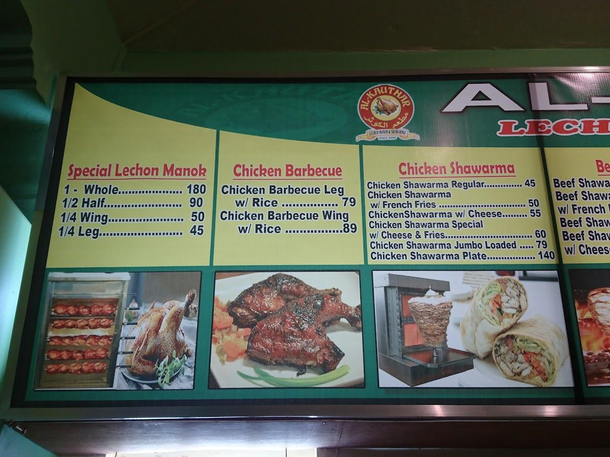 Carta del restaurante Al-Kauthar Manok & Shawarma, Ciudad del Iligan