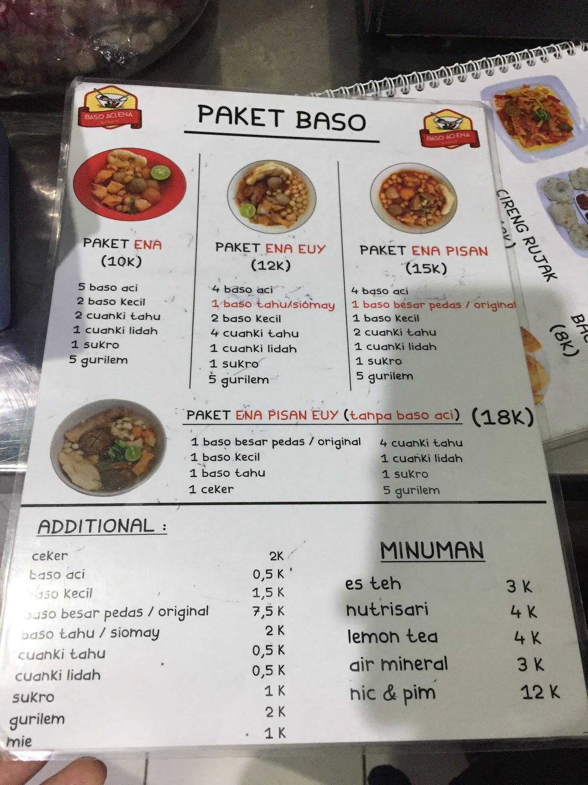 Menu at Baso Aci Ena UNY - Prasmanan restaurant, Sendangadi