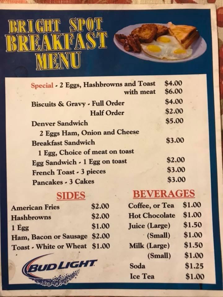 Menu at Bright Spot Tavern & Restaurant, De Soto