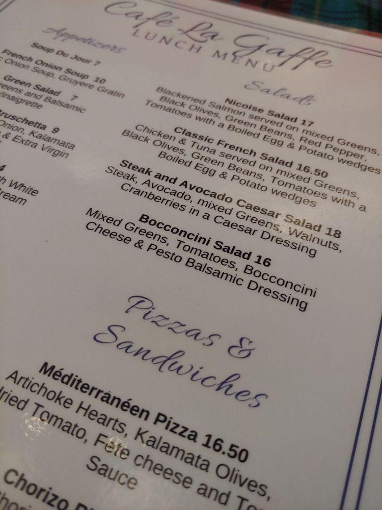 Menu at Cafe La Gaffe, Toronto
