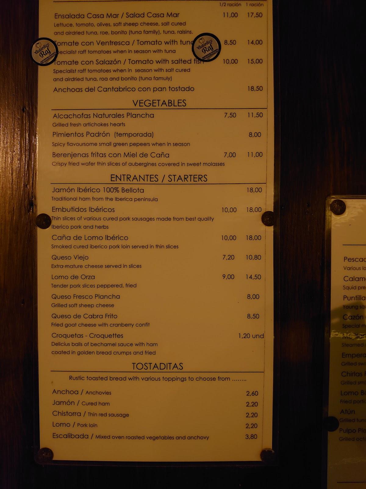 Menu at Casa Mar pub & bar, El Campello