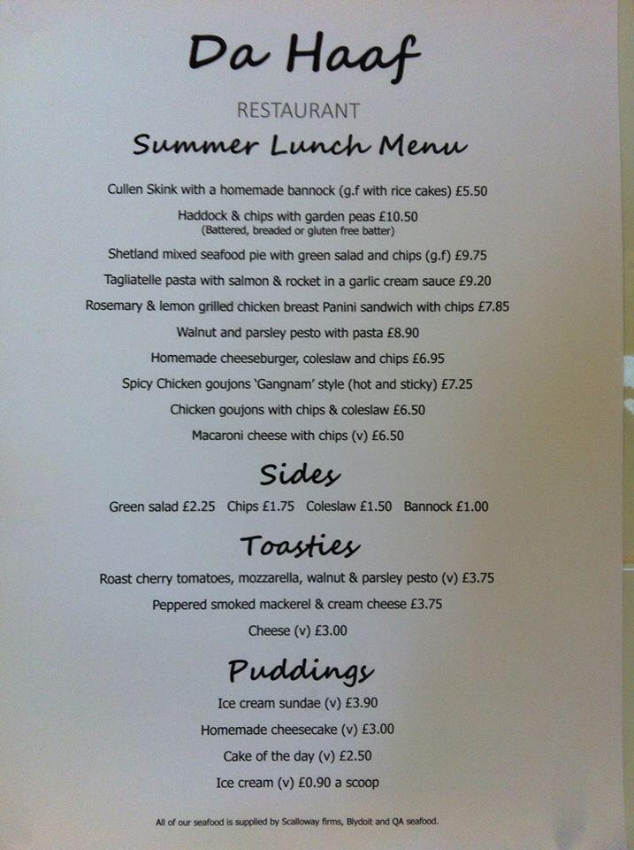 Menu at Da Haaf Restaurant, Scalloway